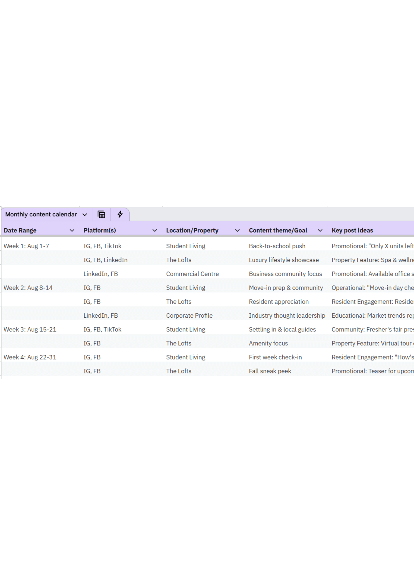 [EDITABLE TEMPLATE] Property management content calendar template
